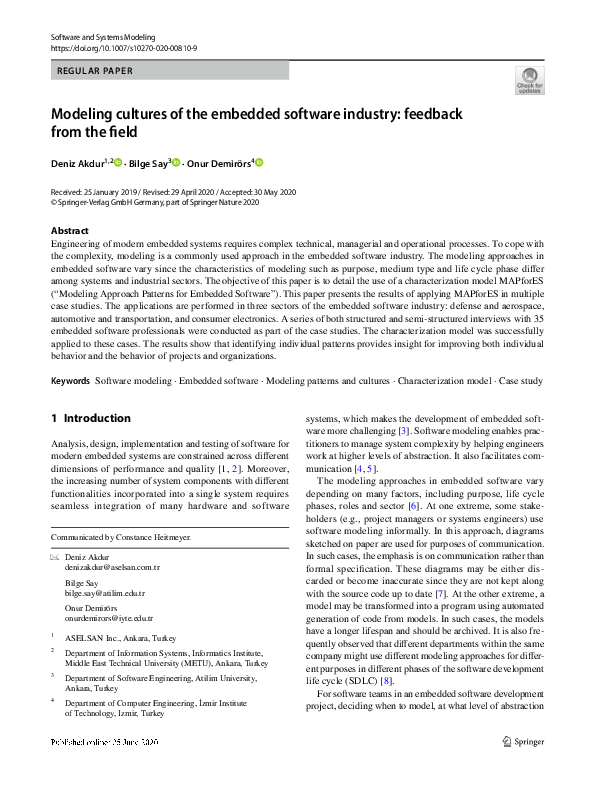 (PDF) Modeling cultures of the embedded software industry: feedback from the field