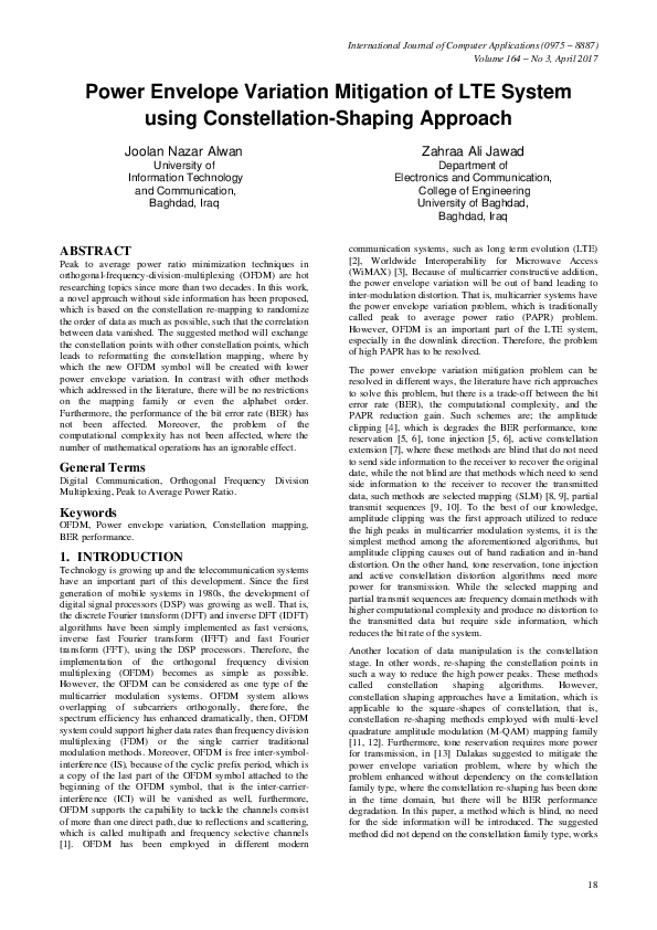 Pdf Power Envelope Variation Mitigation Of Lte System Using Constellation Shaping Approach