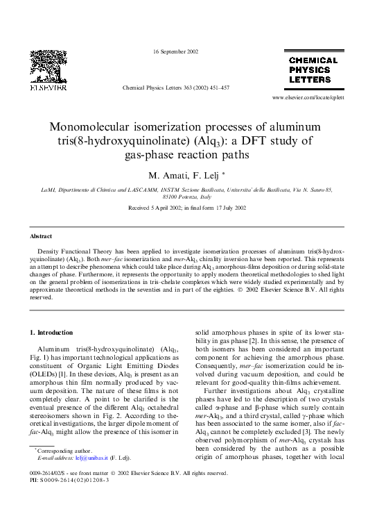 (PDF) Monomolecular isomerization processes of aluminum tris(8 ...