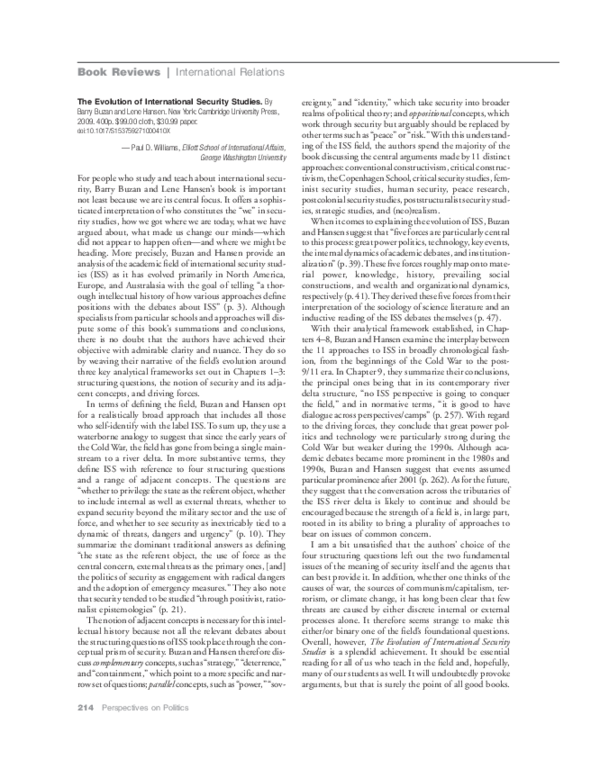 (PDF) The Evolution of International Security Studies, Barry Buzan and ...