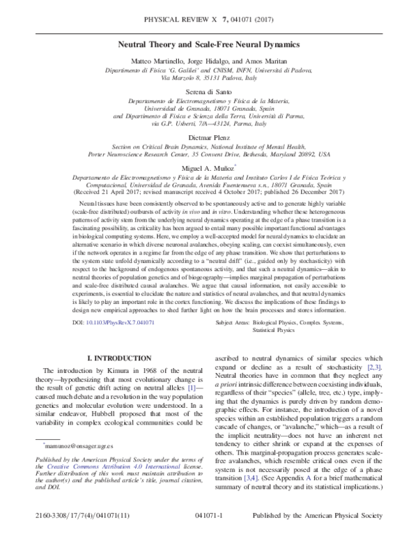 (PDF) Neutral Theory and Scale-Free Neural Dynamics