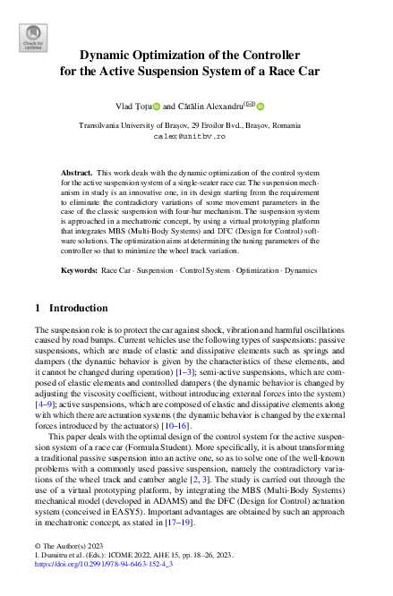 (PDF) Dynamic Optimization of the Controller for the Active Suspension System of a Race Car