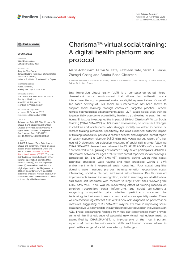 (PDF) Charisma™ virtual social training: A digital health platform and ...