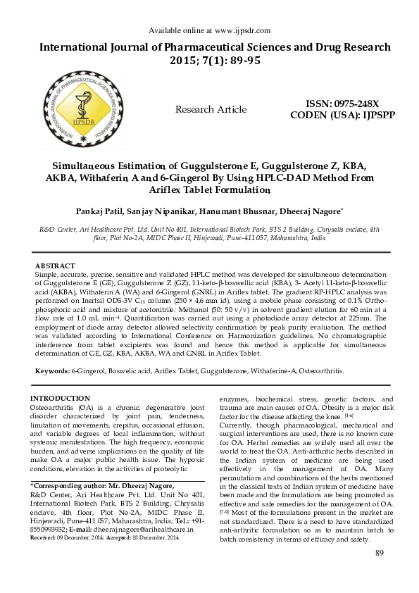 (PDF) Simultaneous Estimation of Guggulsterone E, Guggulsterone Z, Kba ...