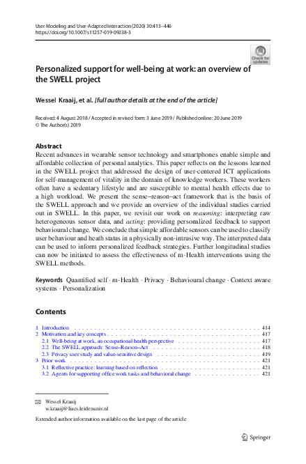 (PDF) Personalized support for well-being at work: an overview of the ...