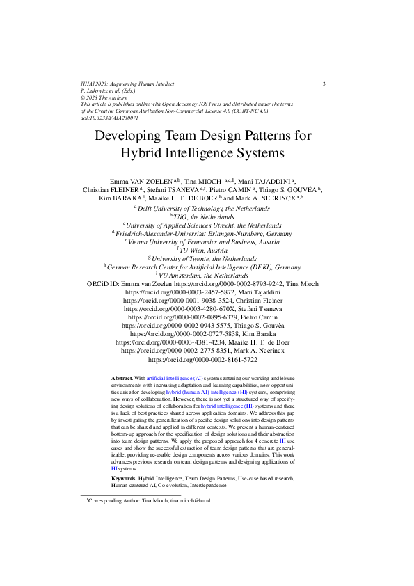 (PDF) Developing Team Design Patterns for Hybrid Intelligence Systems