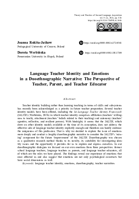 (PDF) Language Teacher Identity and Emotions in a Duoethnographic ...