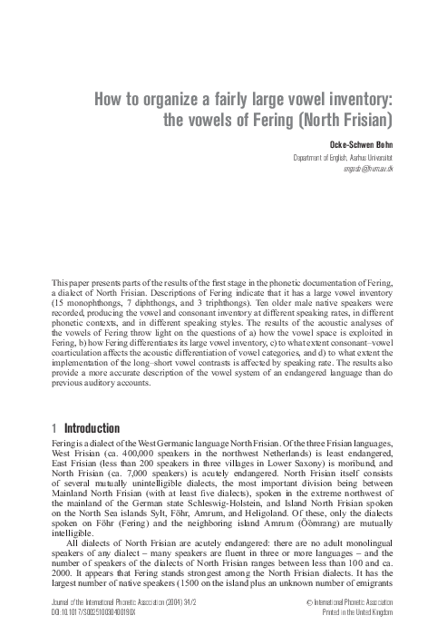 (PDF) How to organize a fairly large vowel inventory: the vowels of ...