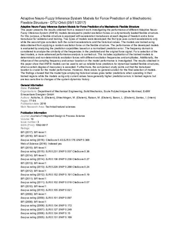 (PDF) Adaptive Neuro-Fuzzy Inference System Models for Force Prediction of a Mechatronic ...