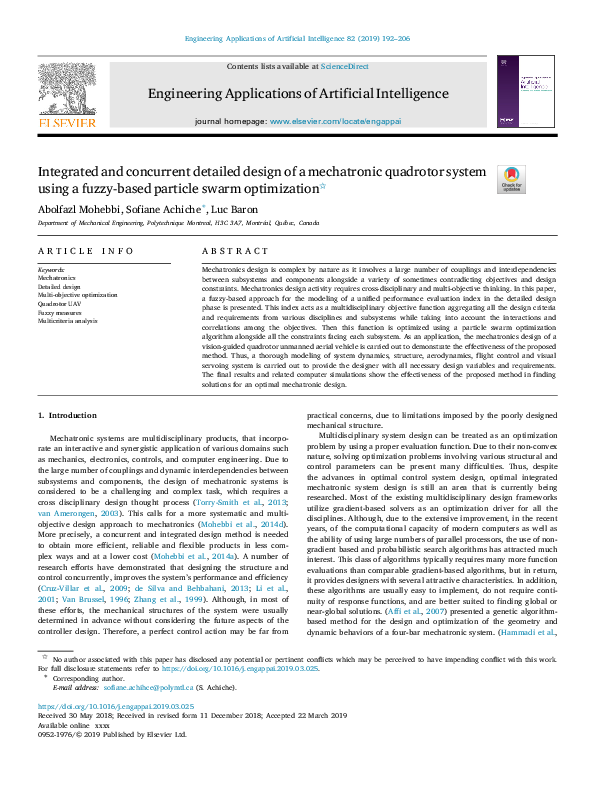 (PDF) Integrated and concurrent detailed design of a mechatronic quadrotor system using a fuzzy ...