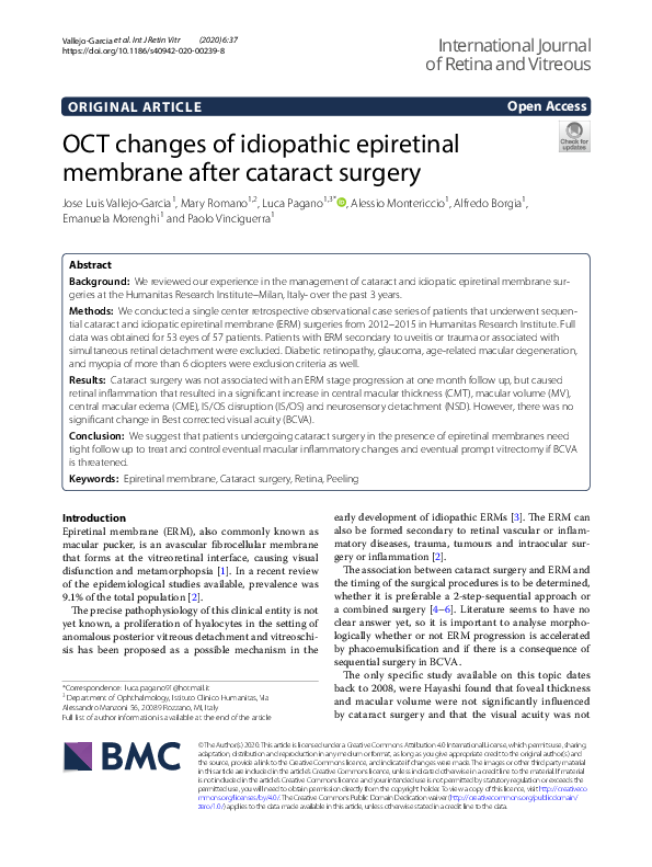 (PDF) OCT changes of idiopathic epiretinal membrane after cataract ...