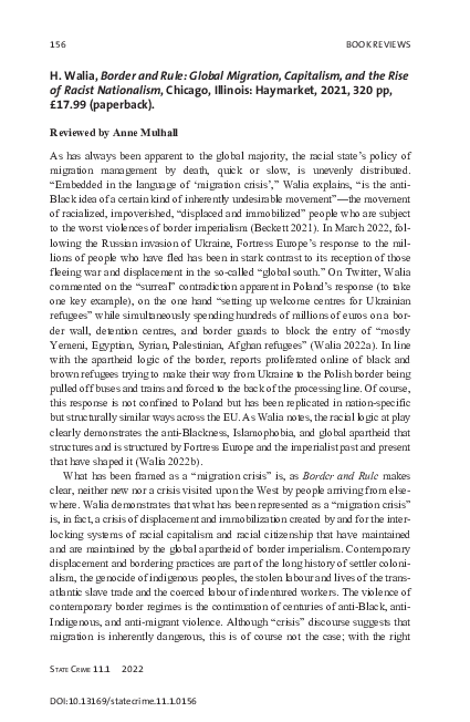 (PDF) H. Walia, Border and Rule: Global Migration, Capitalism, and the ...