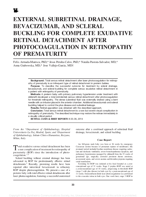 (PDF) External Subretinal Drainage, Bevacizumab, and Scleral Buckling ...