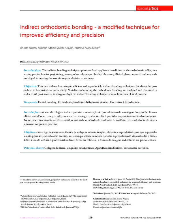 (PDF) Indirect orthodontic bonding - a modified technique for improved ...