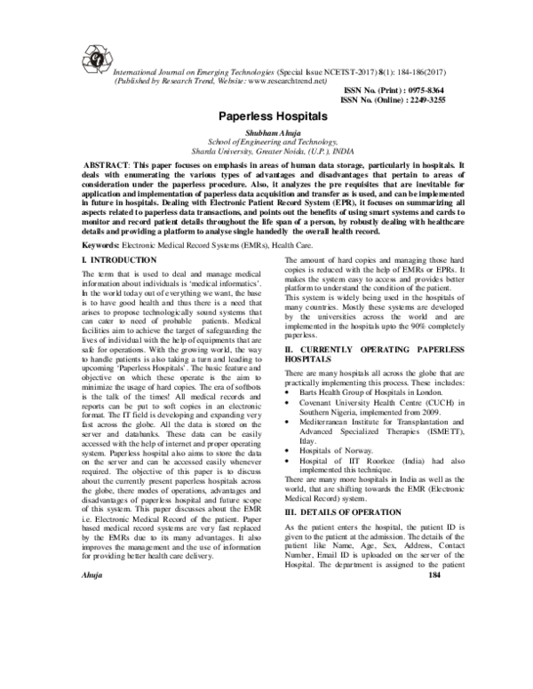 (PDF) Paperless Hospitals
