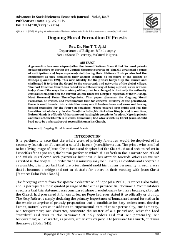 (PDF) Ongoing Moral Formation Of Priests