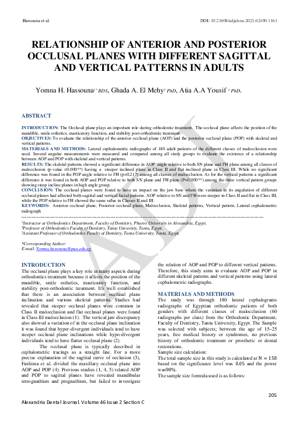 (PDF) Relationship of Anterior and Posterior Occlusal Planes with ...