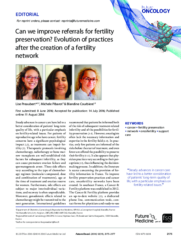 (PDF) Can we improve referrals for fertility preservation? Evolution of ...