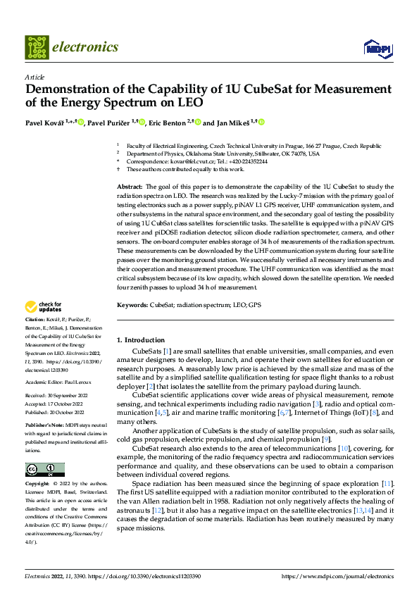 (PDF) Demonstration of the Capability of 1U CubeSat for Measurement of ...