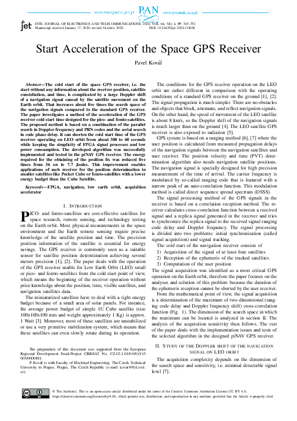 (PDF) Start Acceleration of the Space GPS Receiver