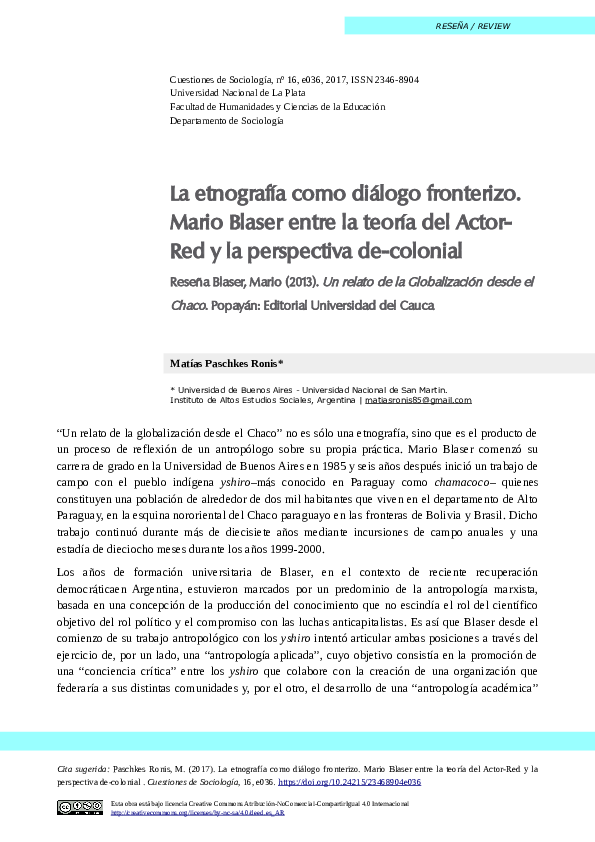 (PDF) La etnografía como diálogo fronterizo. Mario Blaser entre la ...
