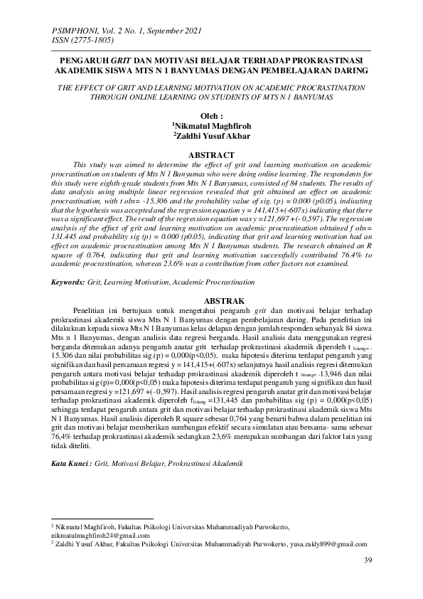 (PDF) The Effect of Grit and Learning Motivation on Academic Procrastination Through Online ...