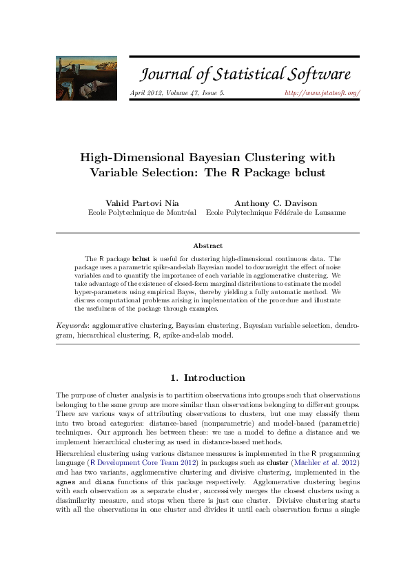 (PDF) High-Dimensional Bayesian Clustering with Variable Selection: TheRPackagebclust | Vahid ...