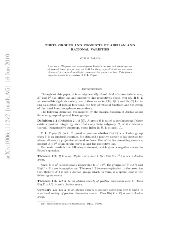 (PDF) Theta Groups and Products of Abelian and Rational Varieties