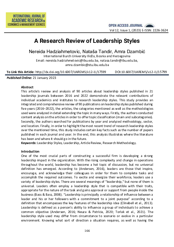 (PDF) A Research Review of Leadership Styles