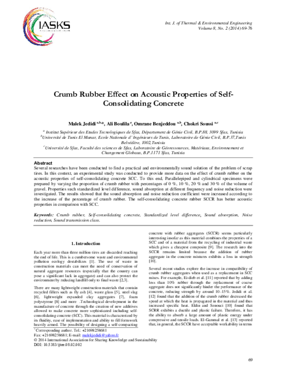 (PDF) Crumb Rubber Effect on Acoustic Properties of Self- Consolidating ...