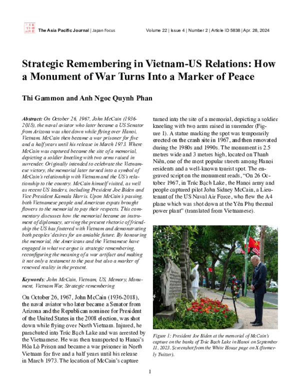 (PDF) Strategic Remembering in Vietnam-US Relations: How a Monument of ...