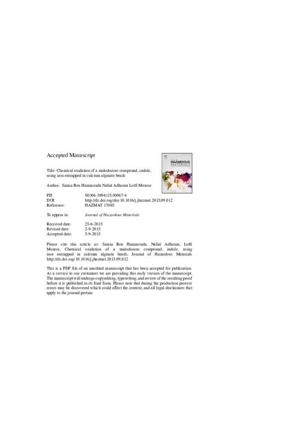 (PDF) Chemical oxidation of a malodorous compound, indole, using iron ...