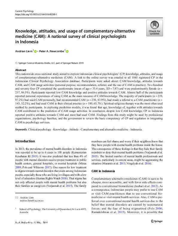 (PDF) Knowledge, attitudes, and usage of complementary-alternative medicine (CAM): A national ...