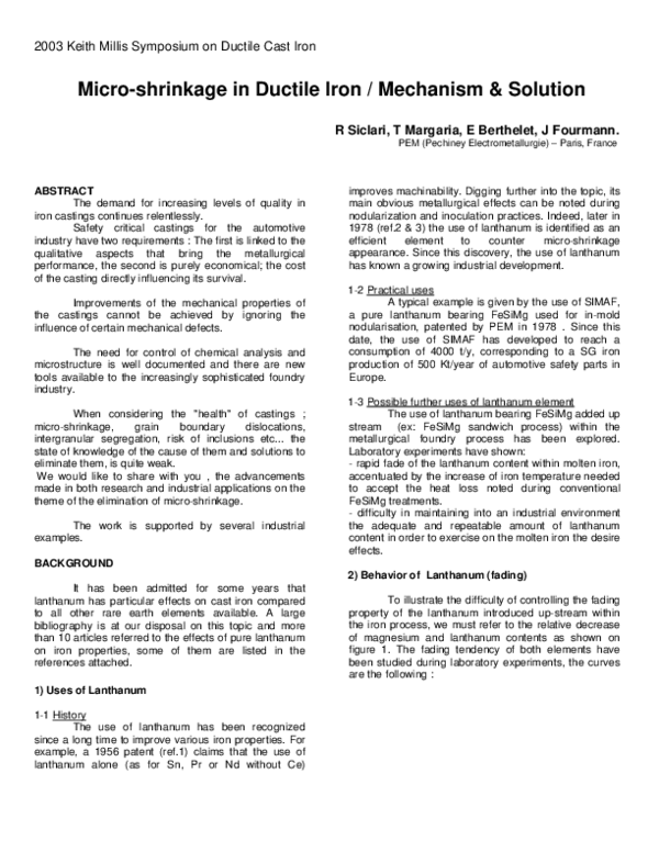(PDF) Micro-shrinkage in Ductile Iron / Mechanism & Solution