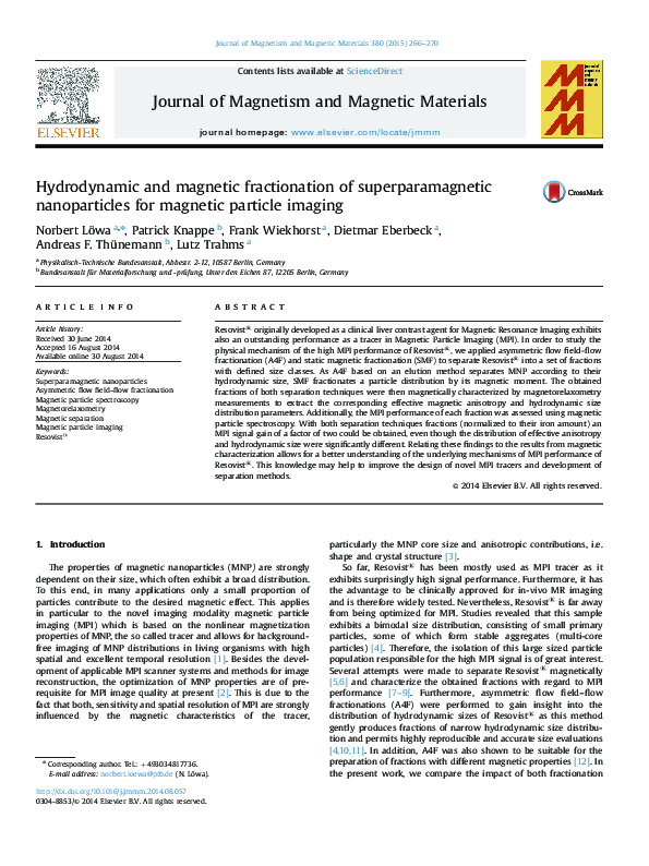 (PDF) Hydrodynamic and magnetic fractionation of superparamagnetic ...