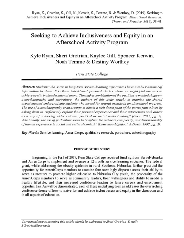 (PDF) Seeking to Achieve Inclusiveness and Equity in an Afterschool ...