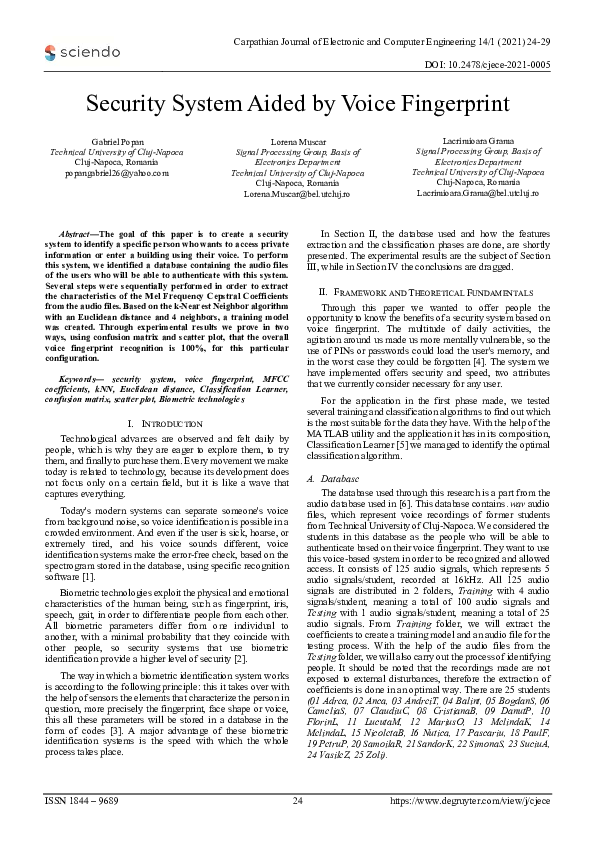 (PDF) Security System Aided by Voice Fingerprint