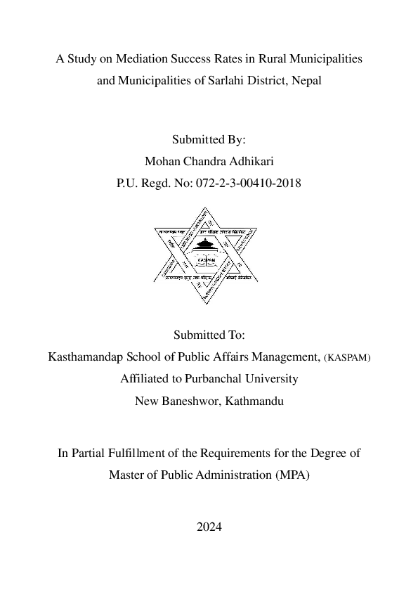 (PDF) A Study on Mediation Success Rates Between Rural Municipalities ...