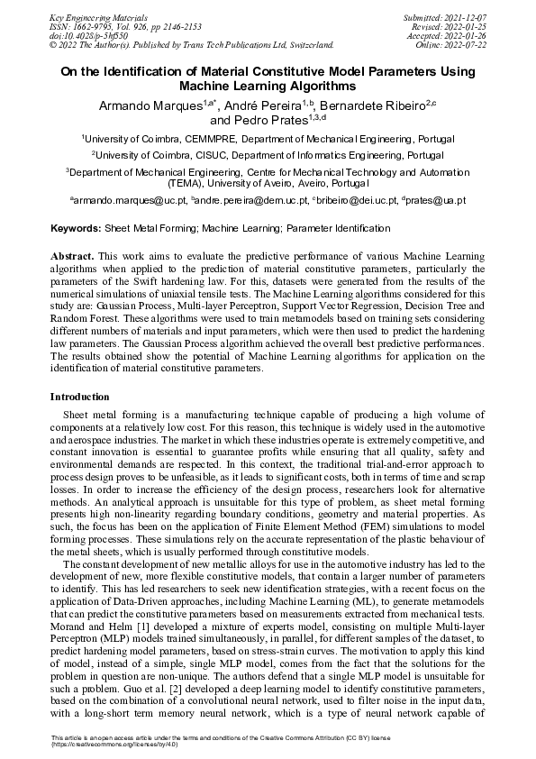 (PDF) On the Identification of Material Constitutive Model Parameters Using Machine Learning ...