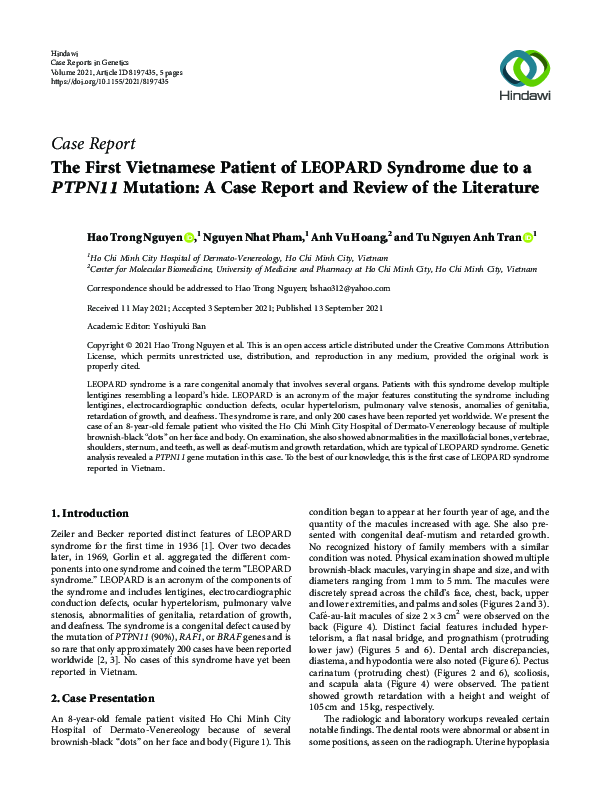(PDF) First Vietnamese LEOPARD Syndrome Case Report
