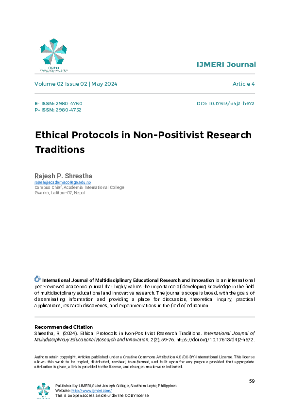 (PDF) Ethical Protocols in Non-Positivist Research Traditions