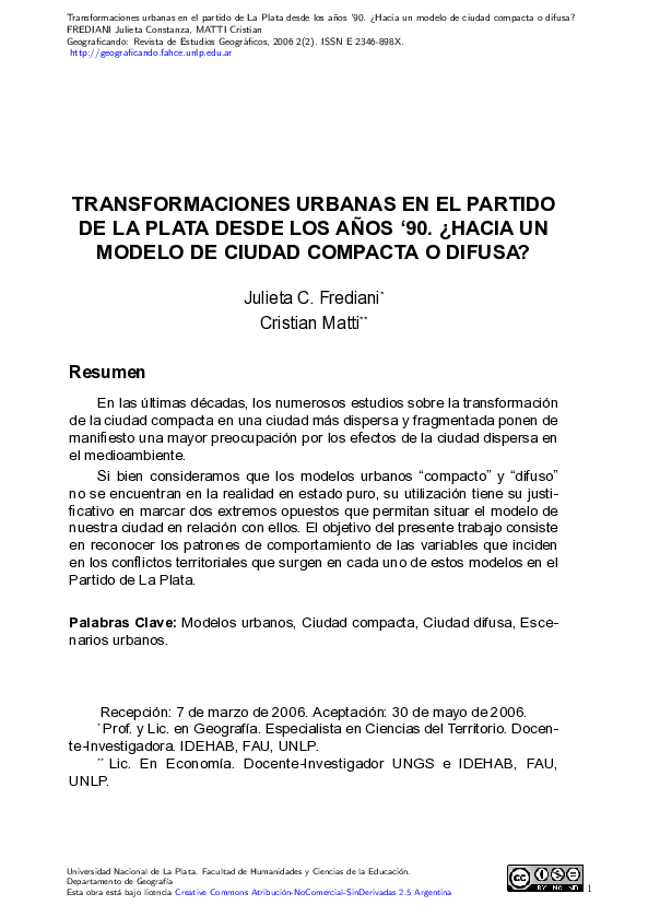 (PDF) Urban transformations in the district of La Plata since the ...