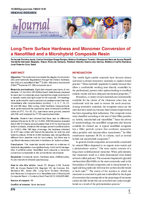 (PDF) Long-Term Surface Hardness and Monomer Conversion of a Nanofilled ...