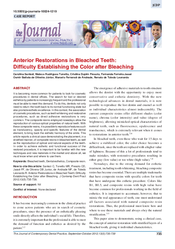 (PDF) Anterior Restorations in Bleached Teeth: Difficulty Establishing ...