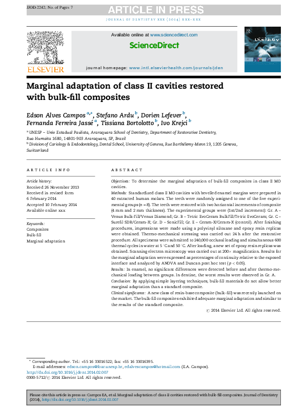 (PDF) Marginal adaptation of class II cavities restored with bulk-fill ...