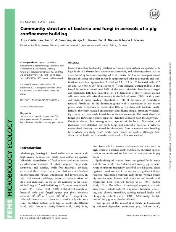 (PDF) Community structure of bacteria and fungi in aerosols of a pig ...