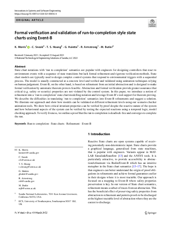 (PDF) Formal verification and validation of run-to-completion style ...