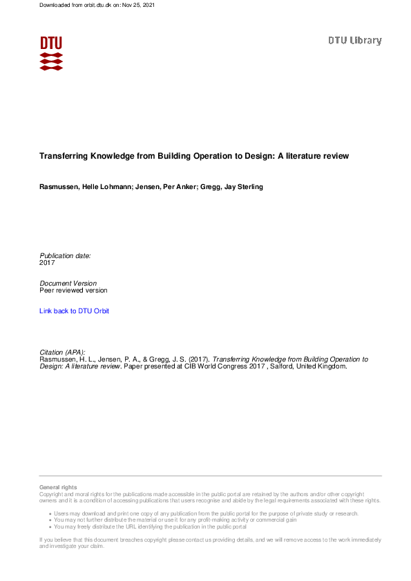 (PDF) Transferring Knowledge from Building Operation to Design: A ...