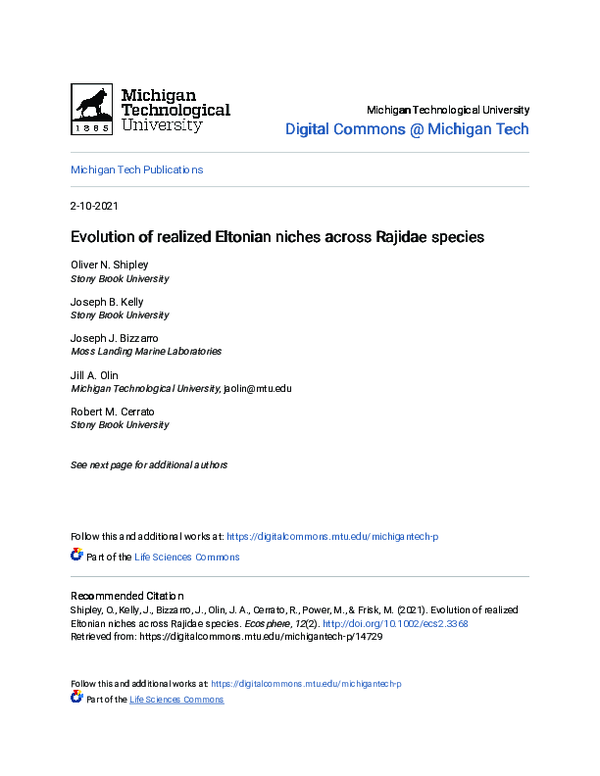 (PDF) Evolution of realized Eltonian niches across Rajidae species