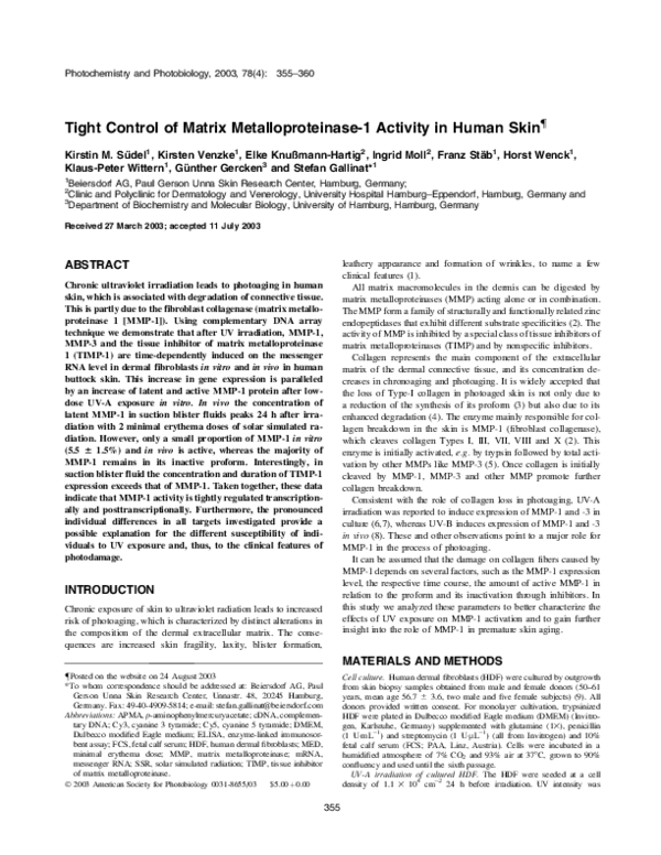 (PDF) Tight Control of Matrix Metalloproteinase-1 Activity in Human Skin¶